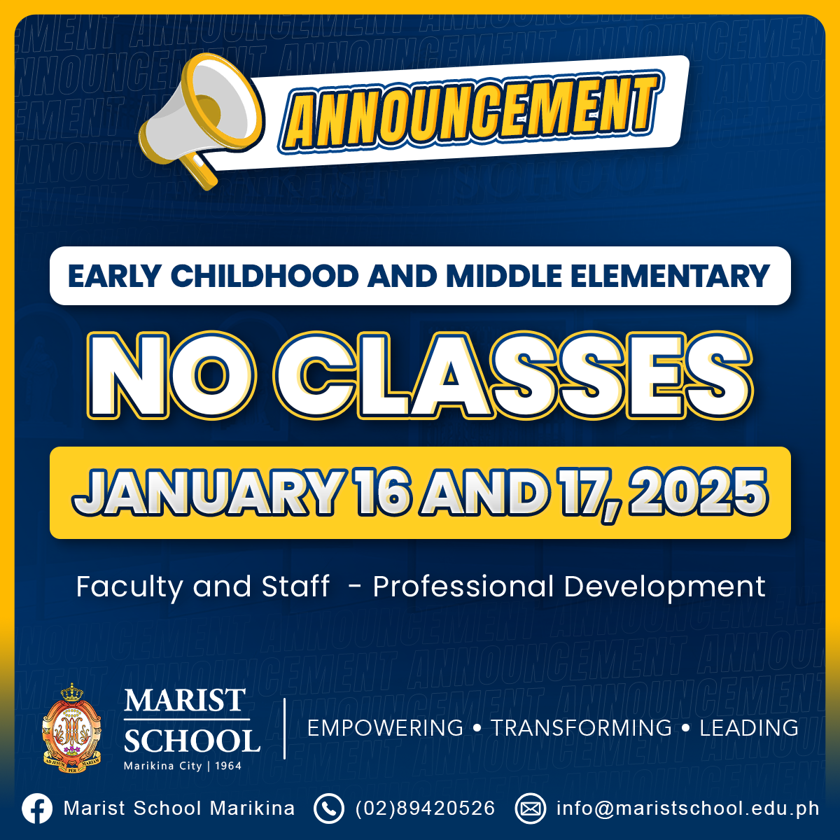 ANNOUNCEMENT | NO CLASSES – Marist School Marikina